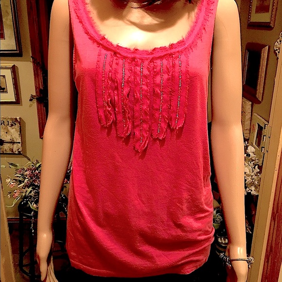 LOFT | Tops | 5425 Sloft Ruffle Front Tank Top Hot Pink In Elnc | Poshmark